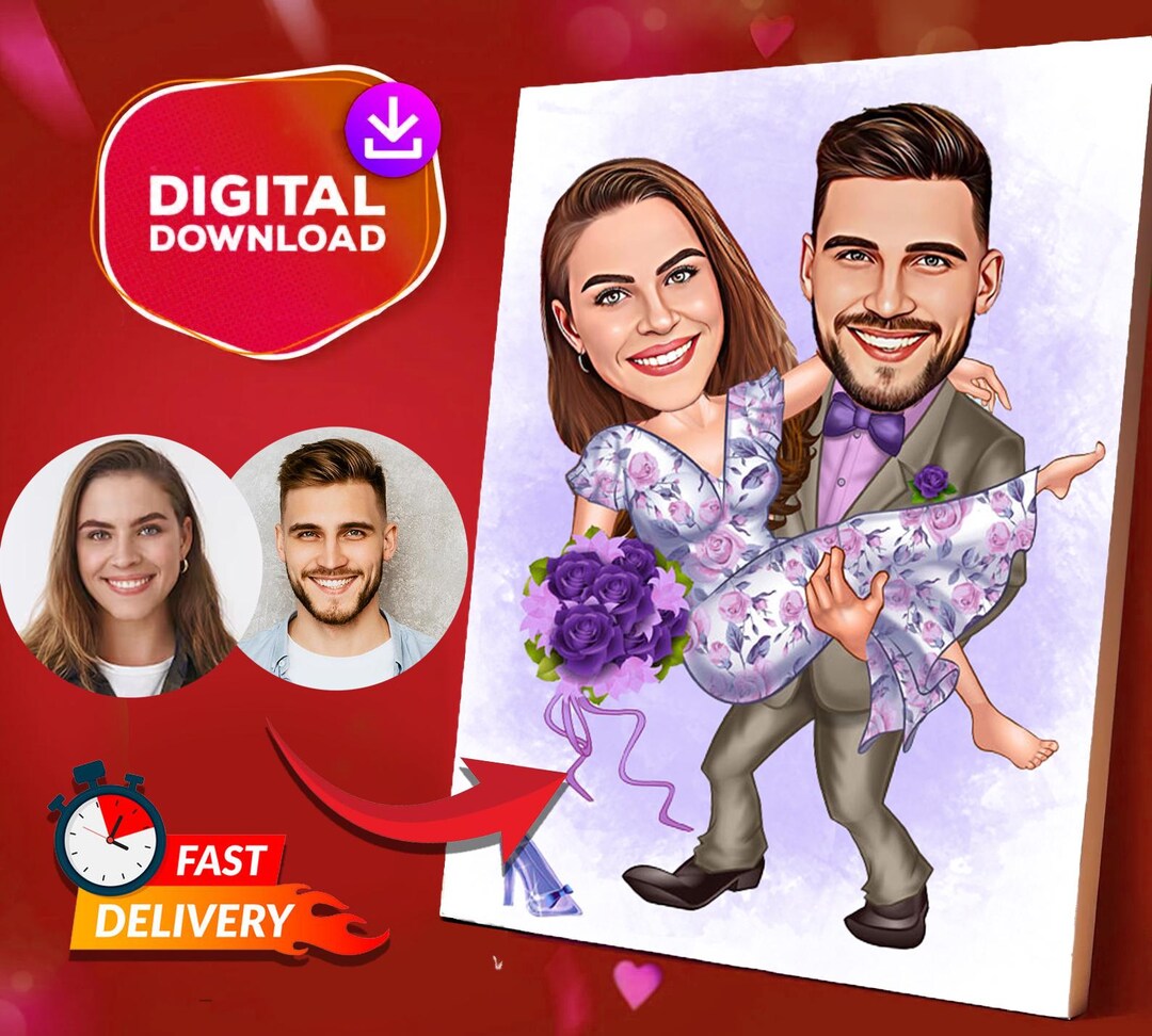 Personalized Couple Cartoon Portrait, Custom Bobbleheads Mr & Mrs ...