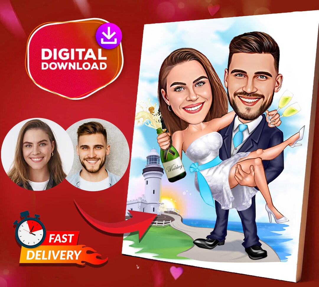 Personalized Couple Cartoon Portrait, Custom Bobbleheads Mr & Mrs ...