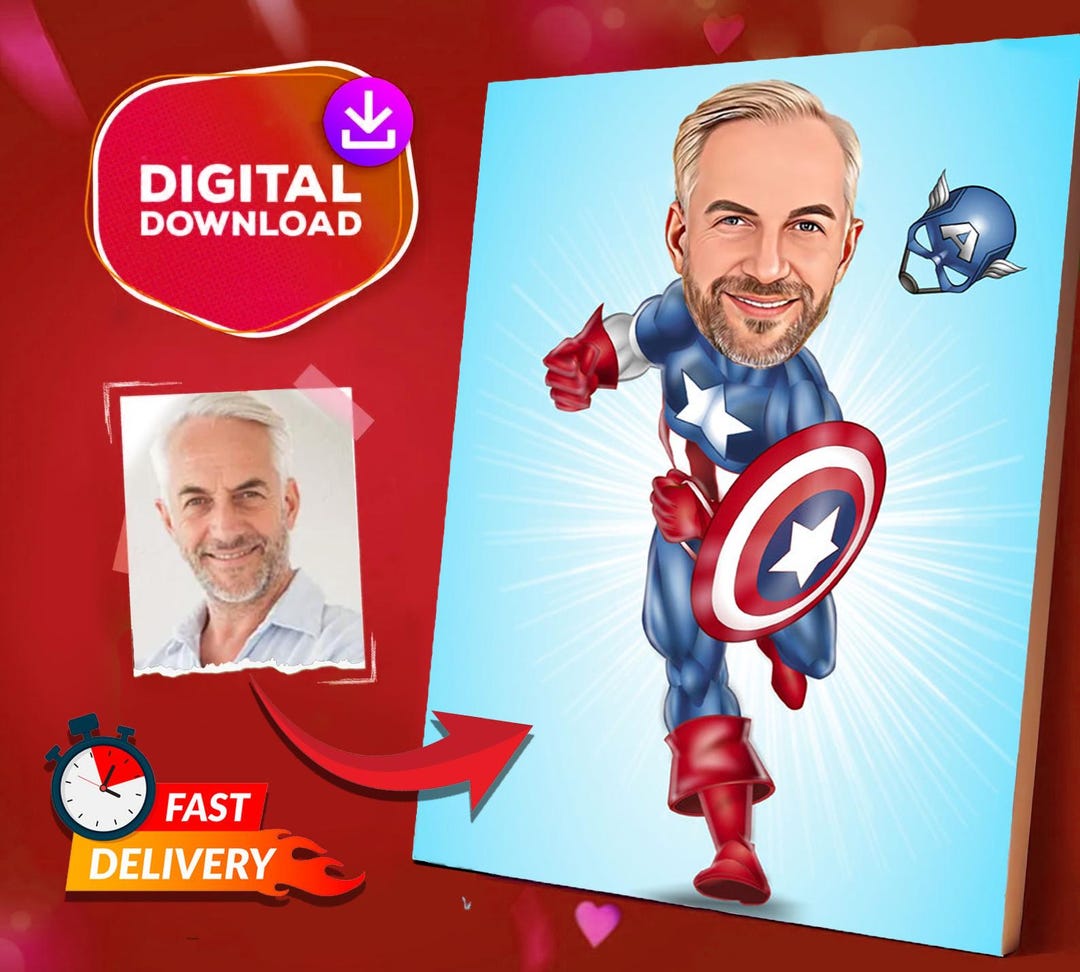 Personalized Superhero Cartoon Portrait, Custom Bobbleheads Superhero ...