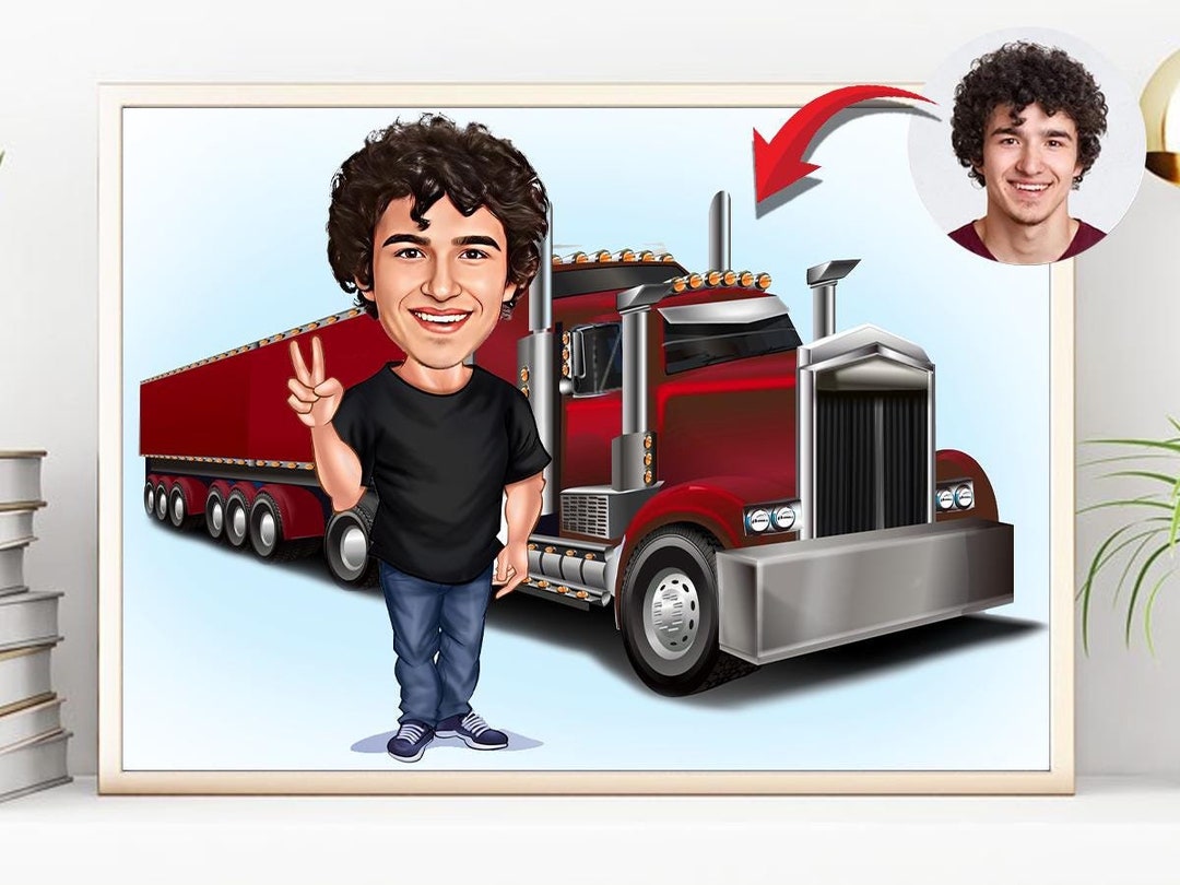 Personalized Truck Driver Cartoon Portrait From Photo, Funny Truck ...