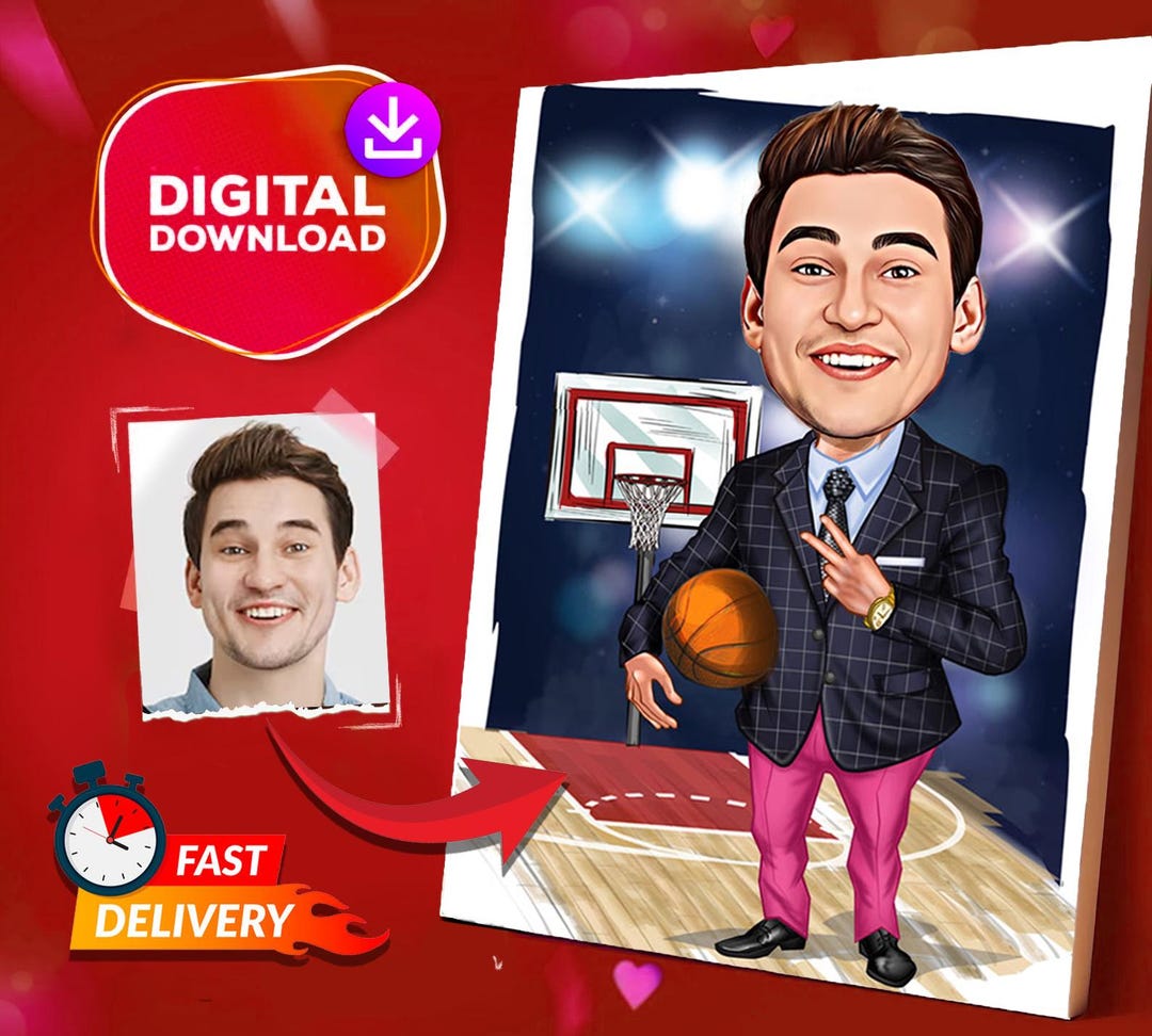 Personalized Basketball Coach Cartoon Portrait, Custom Basketball ...