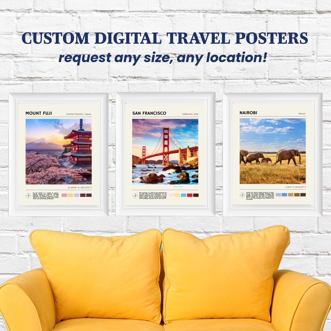 Custom Digital Travel Posters Printable Realistic Aesthetic Wall Art ...
