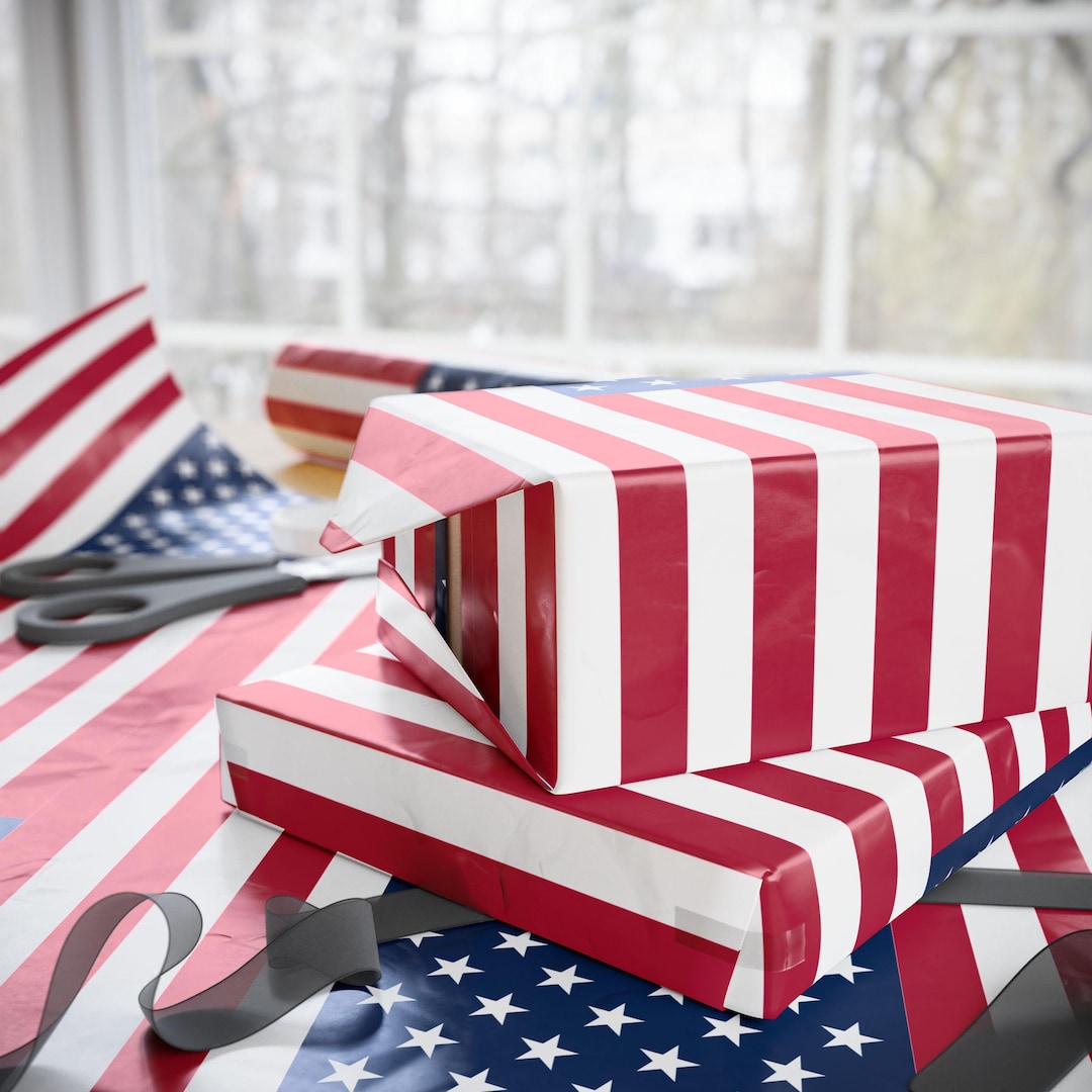 Patriotic Wrapping Paper, USA Flag Gift Wrap, Independence Day, 4th of ...