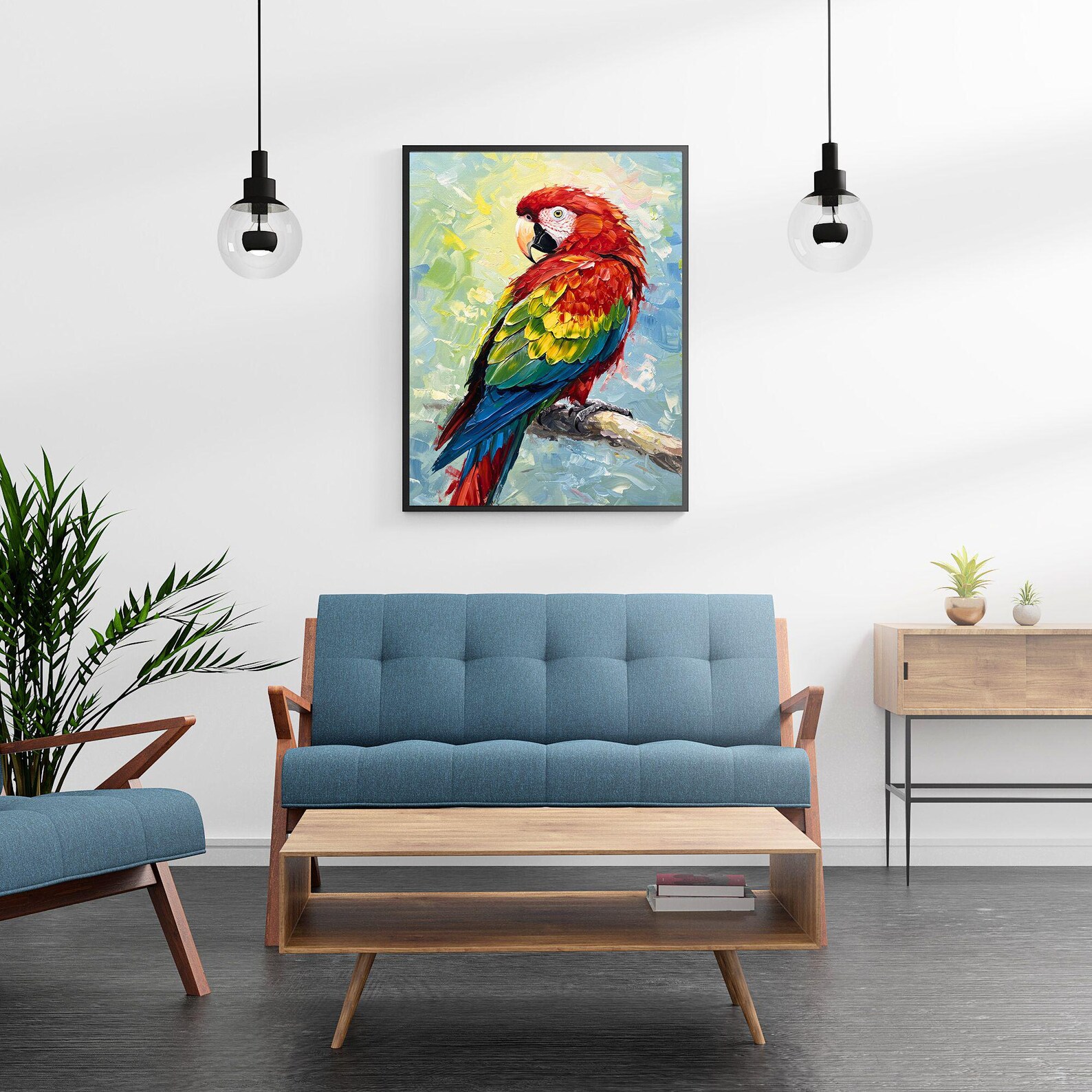 Parrot Wall Art, Colorful Tropical Print, Impasto Macaw Painting ...