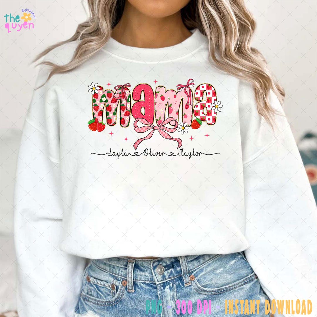 Preppy Mama Strawberry Png, Cute Strawberry Floral Mama With Kids Names ...