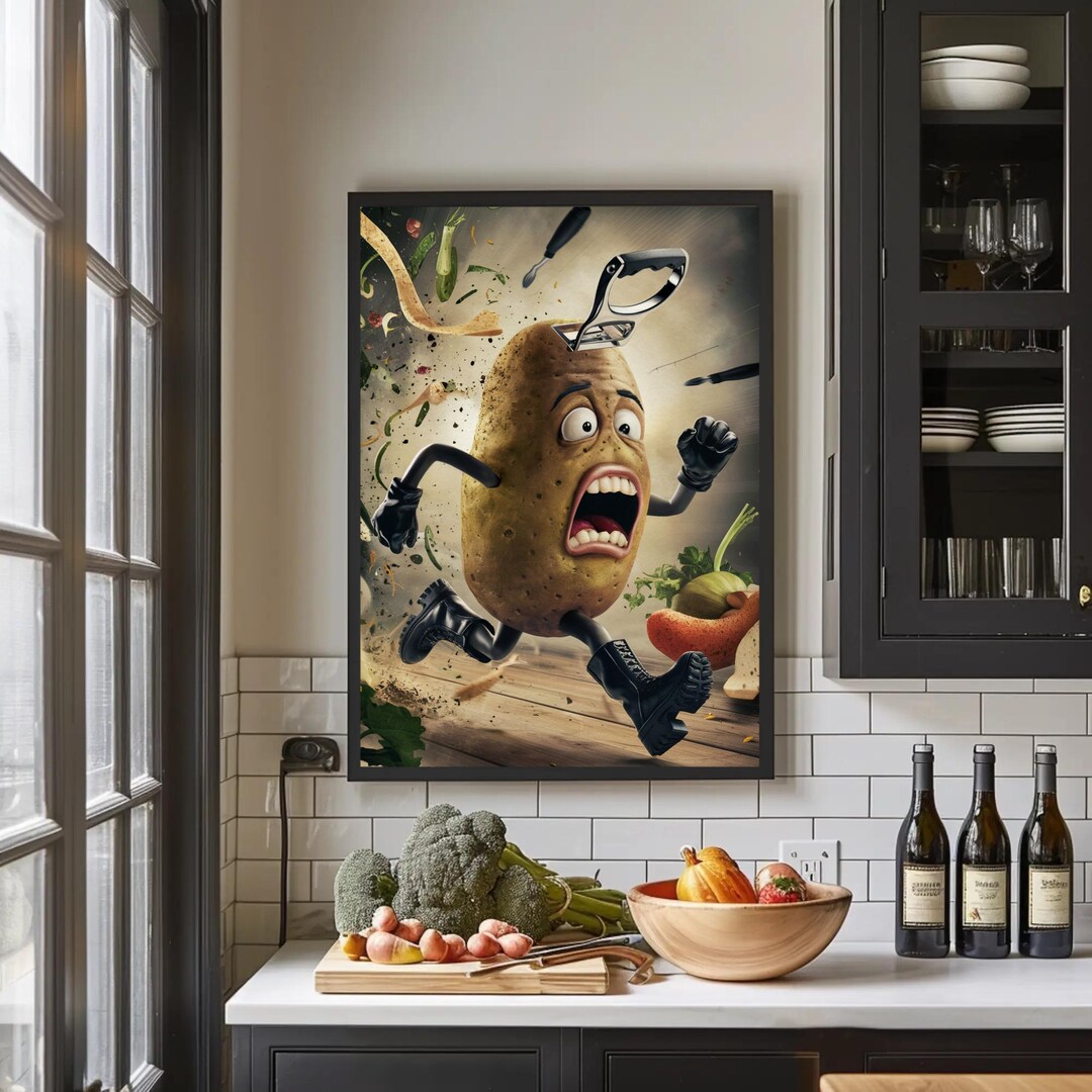 Funny Kitchen Wall Art - Running Potato Poster - Whimsical Food Humor ...