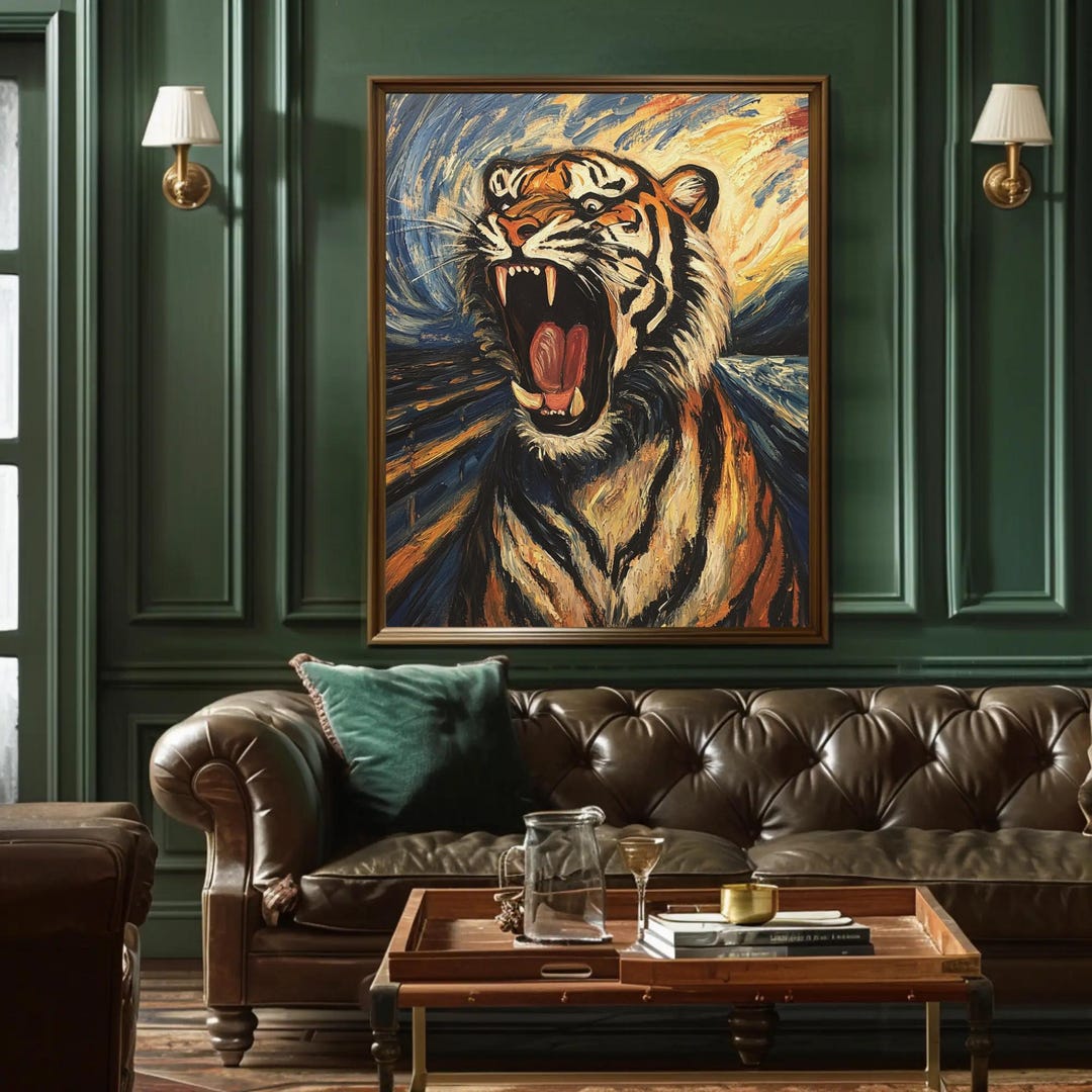 The Scream of the Tiger - Van Gogh-inspired Abstract Animal Art - Fiery ...