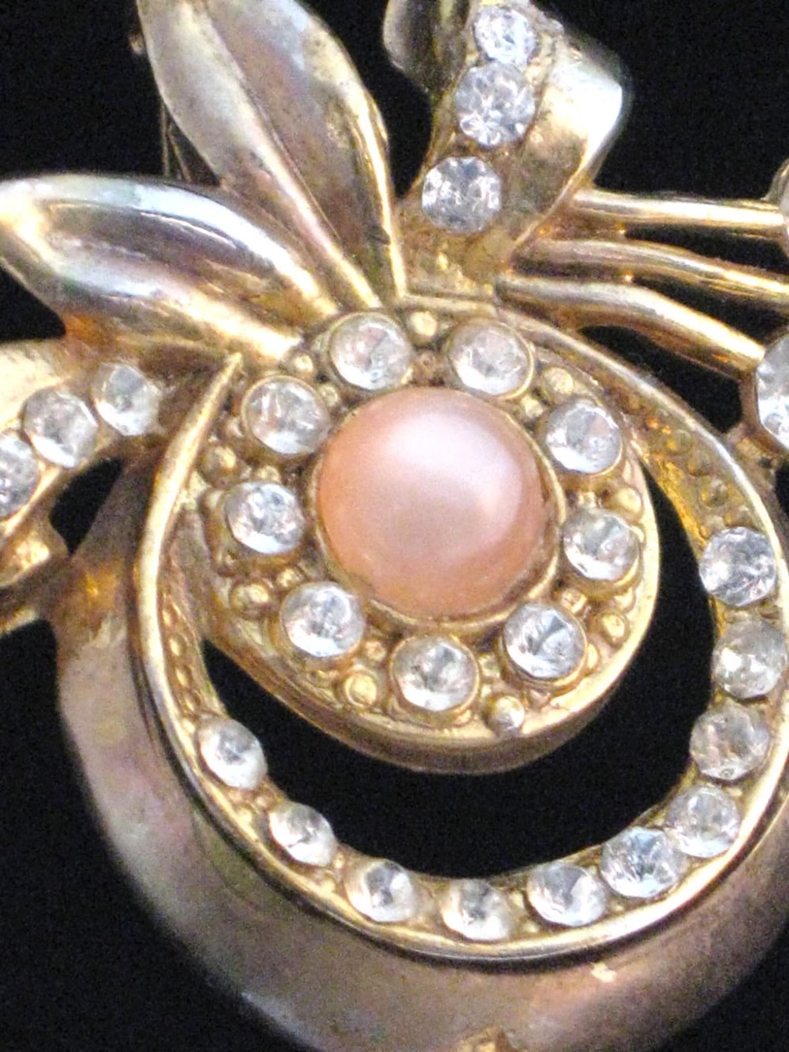 Vintage Pink Moonstone and Rhinestone Pin - Etsy