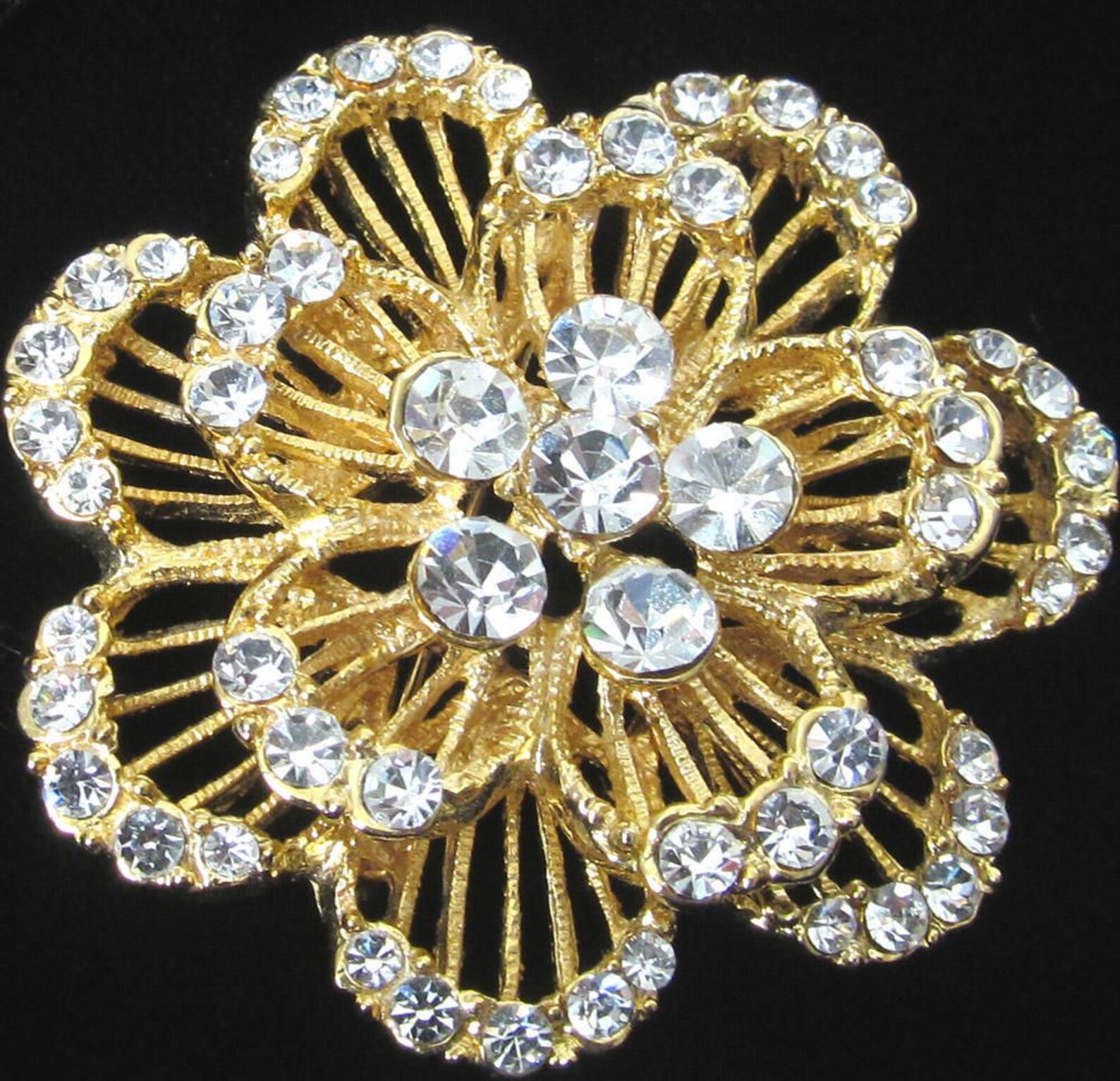 Festive Rhinestone and Gold Tone Pin - Etsy