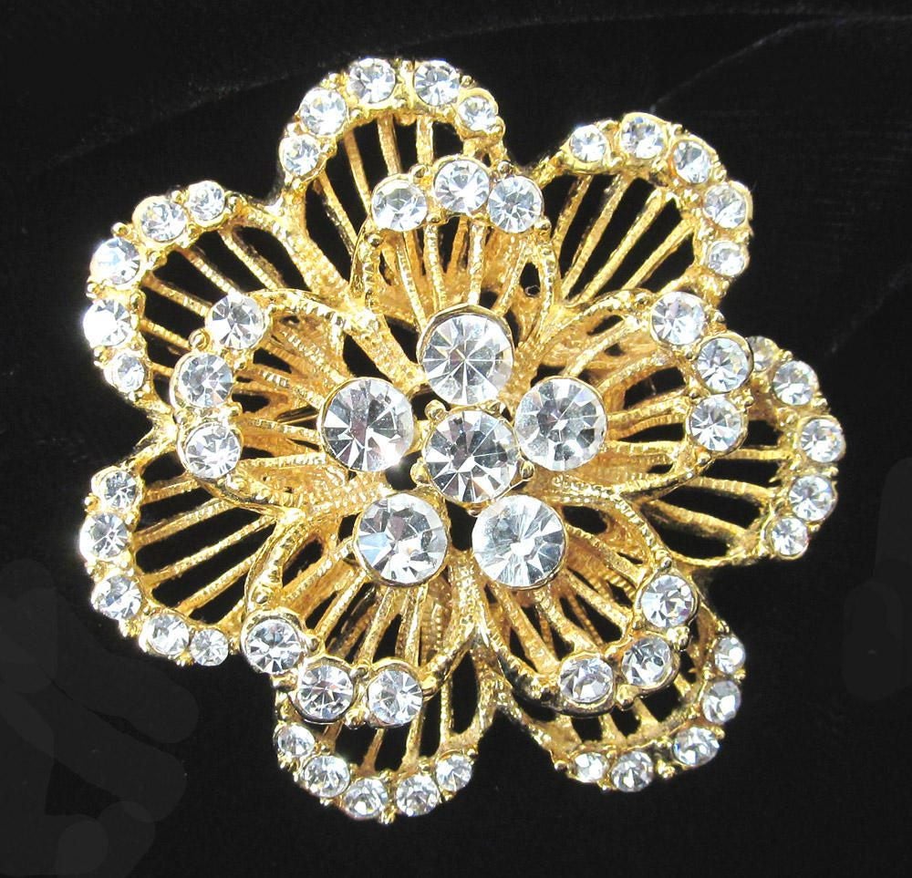 Festive Rhinestone and Gold Tone Pin - Etsy