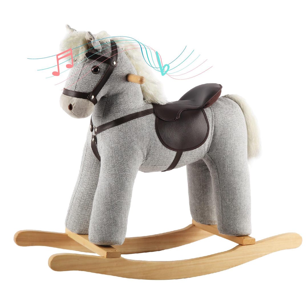 Rocking Horse Gray, Ride on Pony With Realistic Sound, Ride on Toy ...
