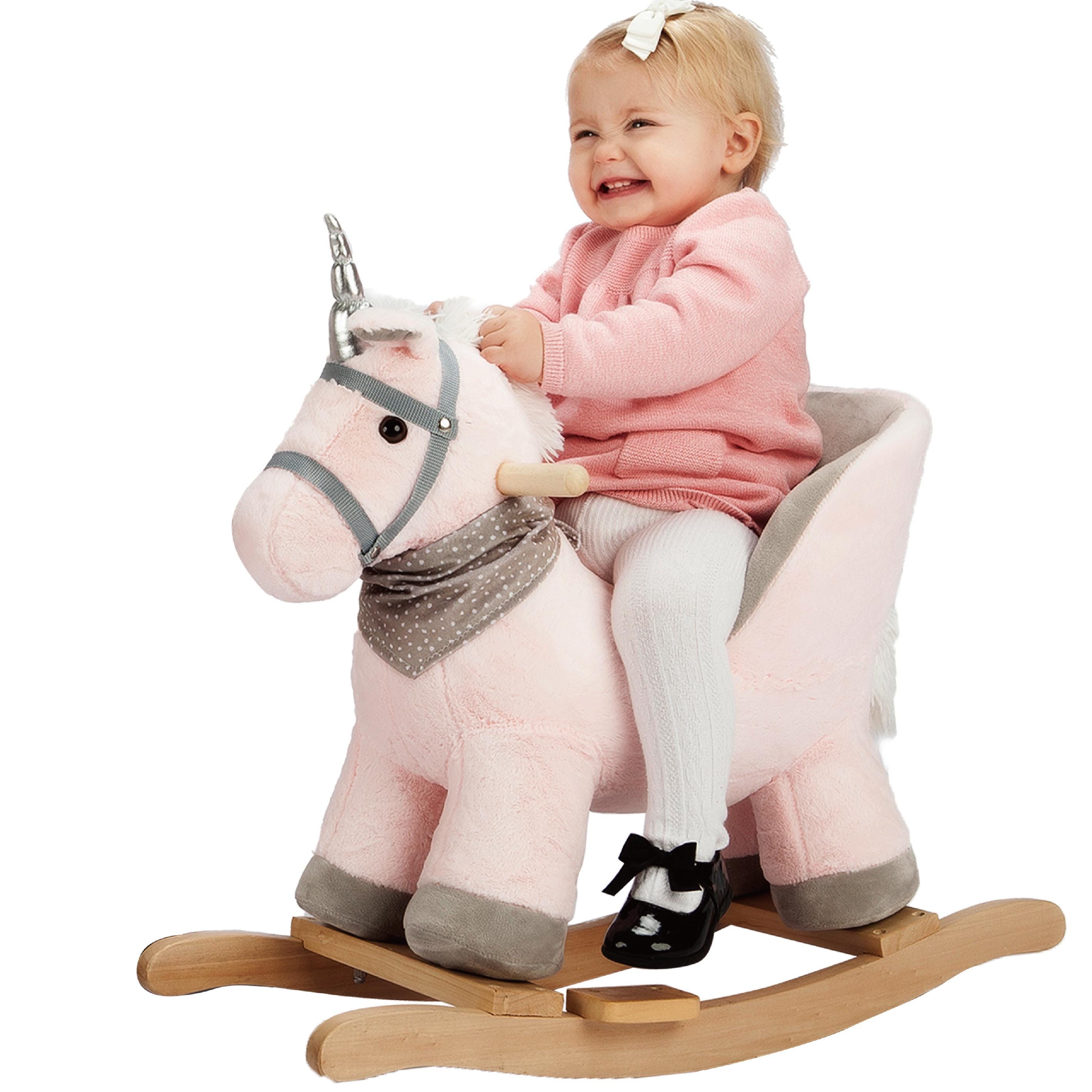 Rocking Horse With Chair, Pink Unicorn Pony Rocker With Realistic ...