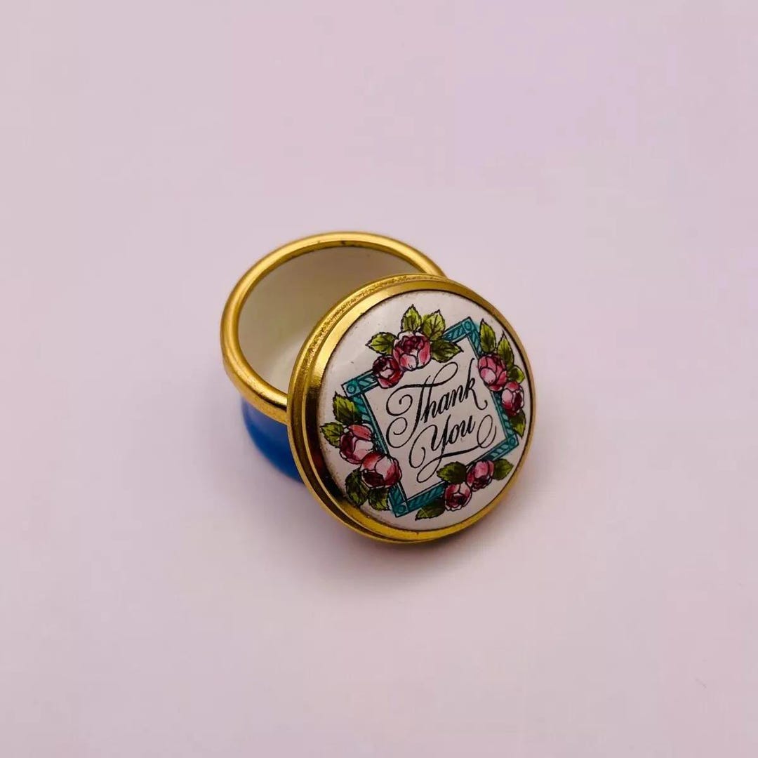 Rare Halcyon Days thank You Floral Mini Enamel Pill Box - Etsy