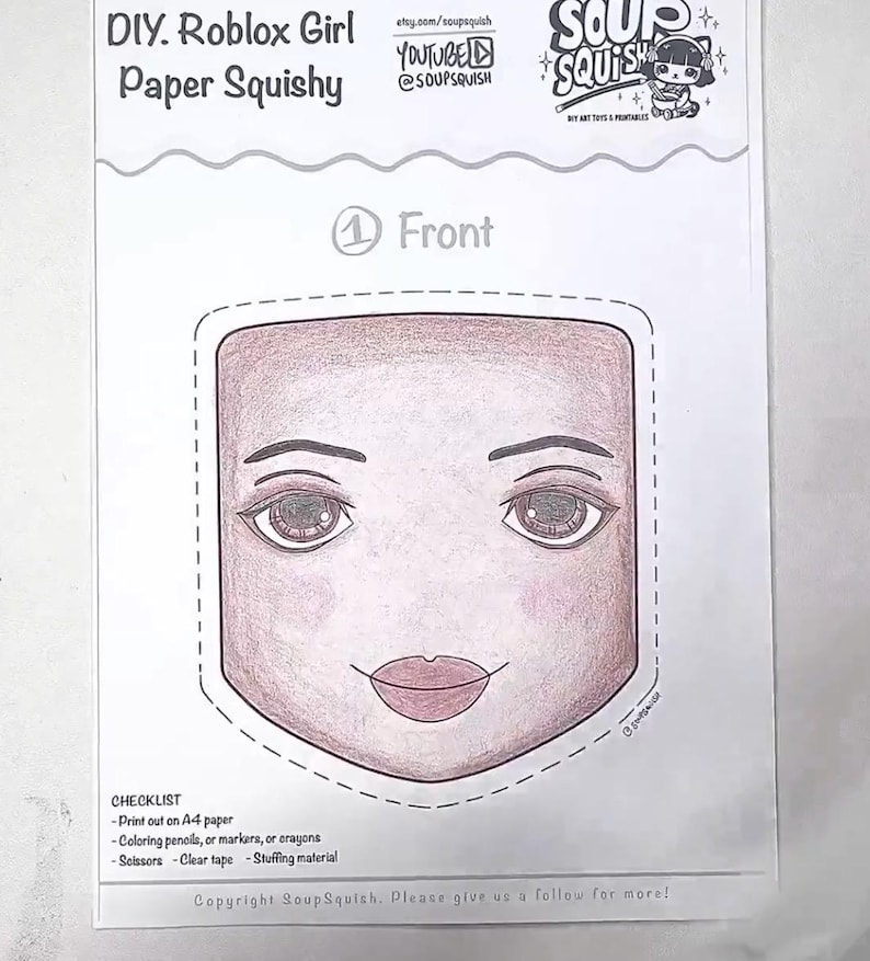 DIY Paper Squishy Roblox Baddie Face + Skincare Kit PDF Printable | Spa ...
