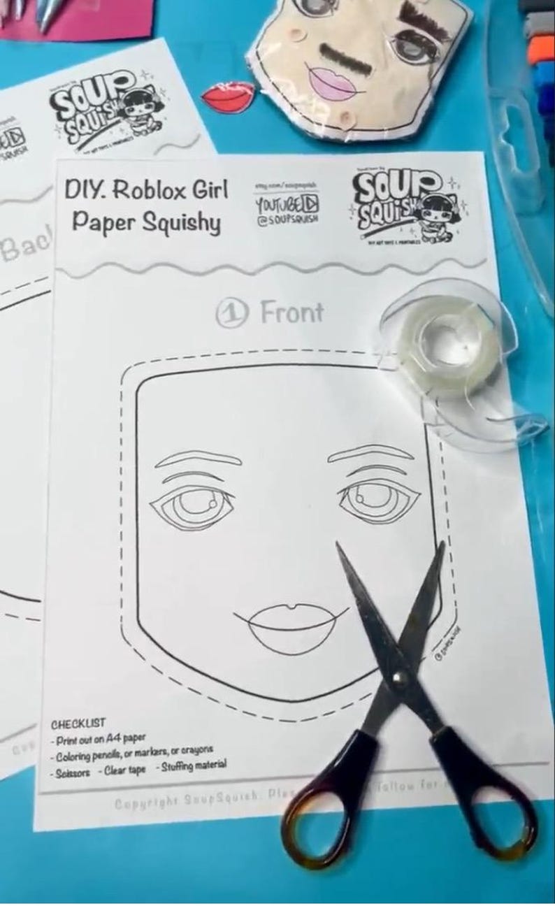 DIY Paper Squishy Roblox Baddie Face + Skincare Kit PDF Printable | Spa ...