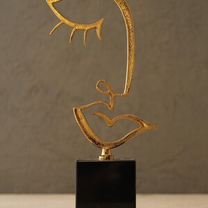 Handmade Contemporary Face Design Statue With Gold Finish, Face Art for ...