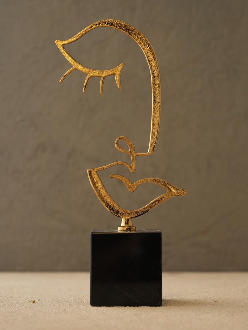 Handmade Contemporary Face Design Statue With Gold Finish, Face Art for ...