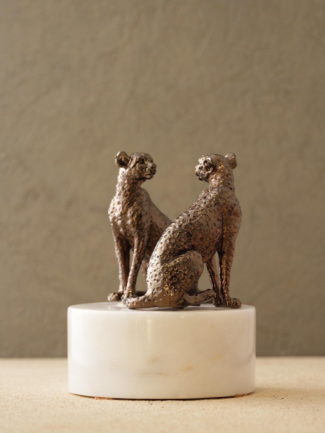 Handmade Bronze Cheetah Sculpture on Marble Base, Elegant Wildlife ...