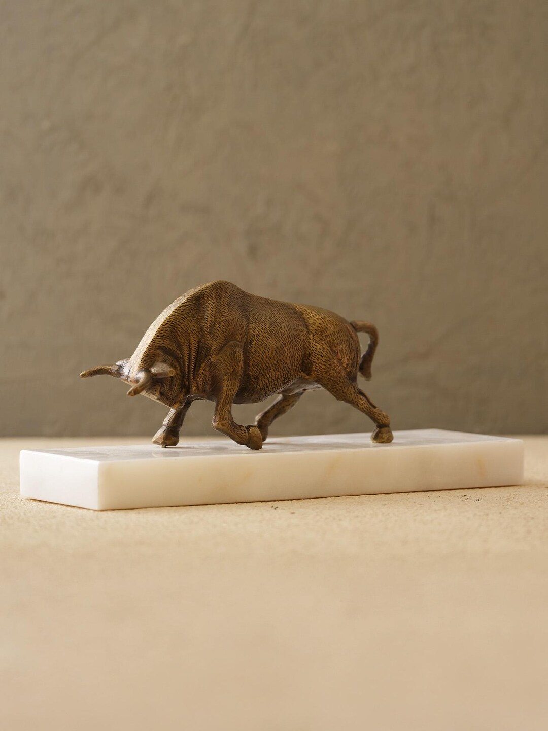 Handmade Bull Sculpture With White Marble Base, Unique Animal Statue ...