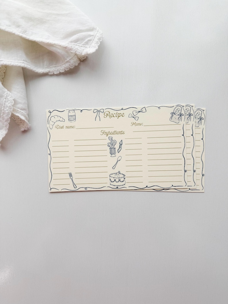 Schede di ricette illustrate a mano / Confezione assortita per la ...