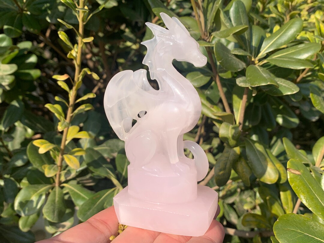 4.7" Natural Hand Carved Rose Crystal: Crystal Quartz Fly Dragon Home ...