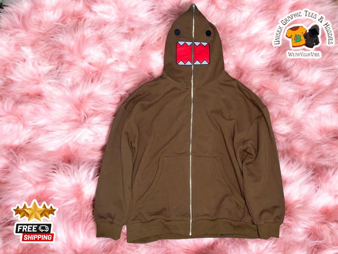 Domo Kun Inspired Hoodie | Zippered Sweatshirt for Men | Cute Printed ...
