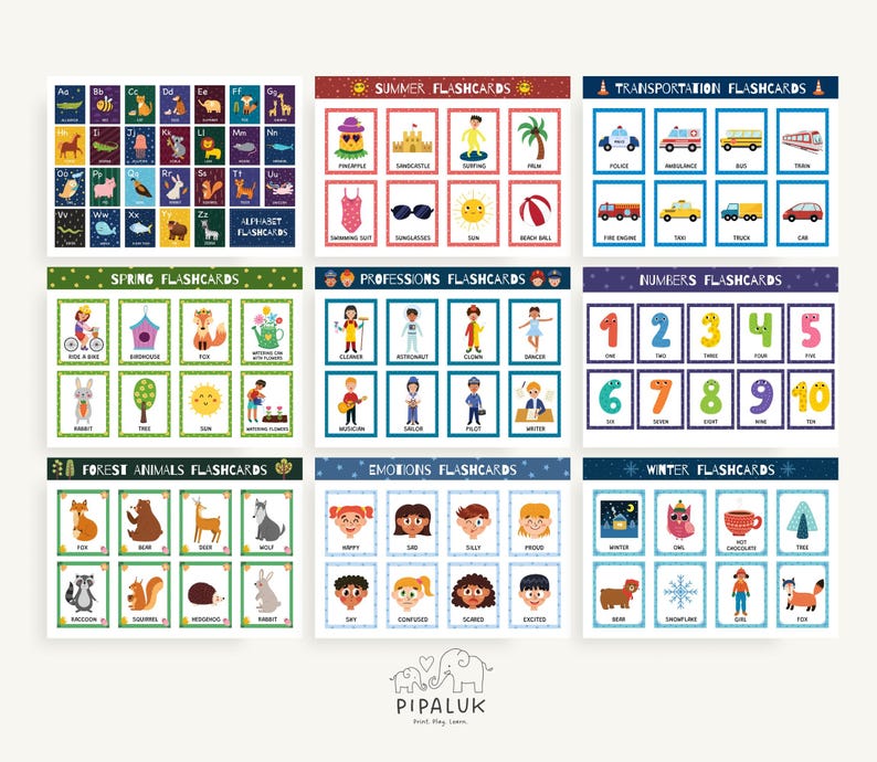 Printable Kids Flashcards Bundle for Learning 560 Educational Cards for ...
