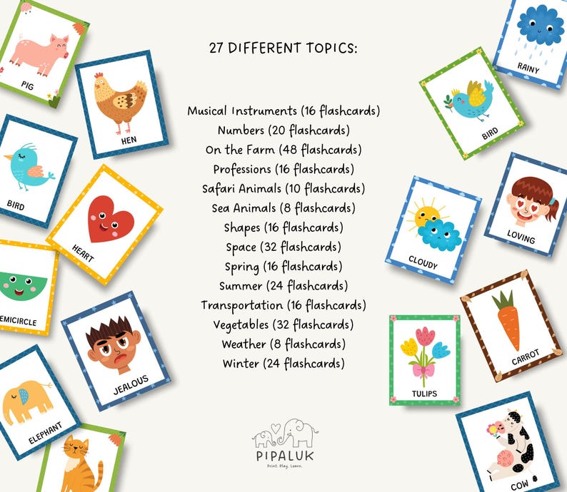 Printable Kids Flashcards Bundle for Learning 560 Educational Cards for ...