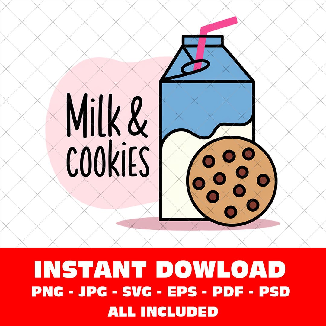 Milk and Cookie Clipart, SVG, Png, Doodle Clipart, Hand Drawn Svg, Milk ...