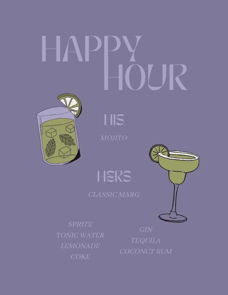 Editable Wedding Bar Menu Template | His and Hers Signature Cocktails ...