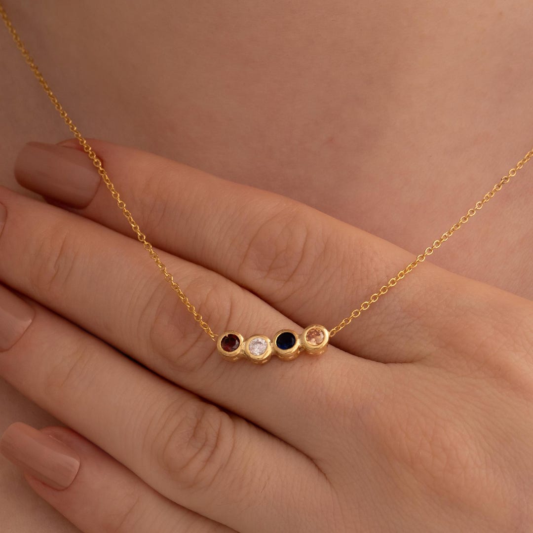 Personalized Multiple Birthstone Necklace Mothers Necklace Mom Jewelry ...