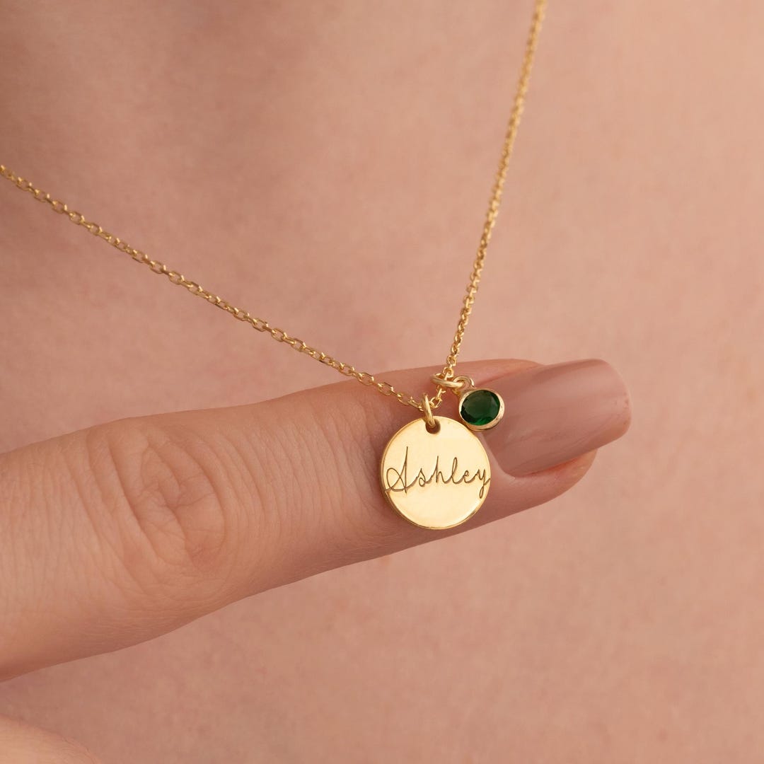 Custom Disc Name Necklace With Birthstone Custom Minimalist Jewelry for ...