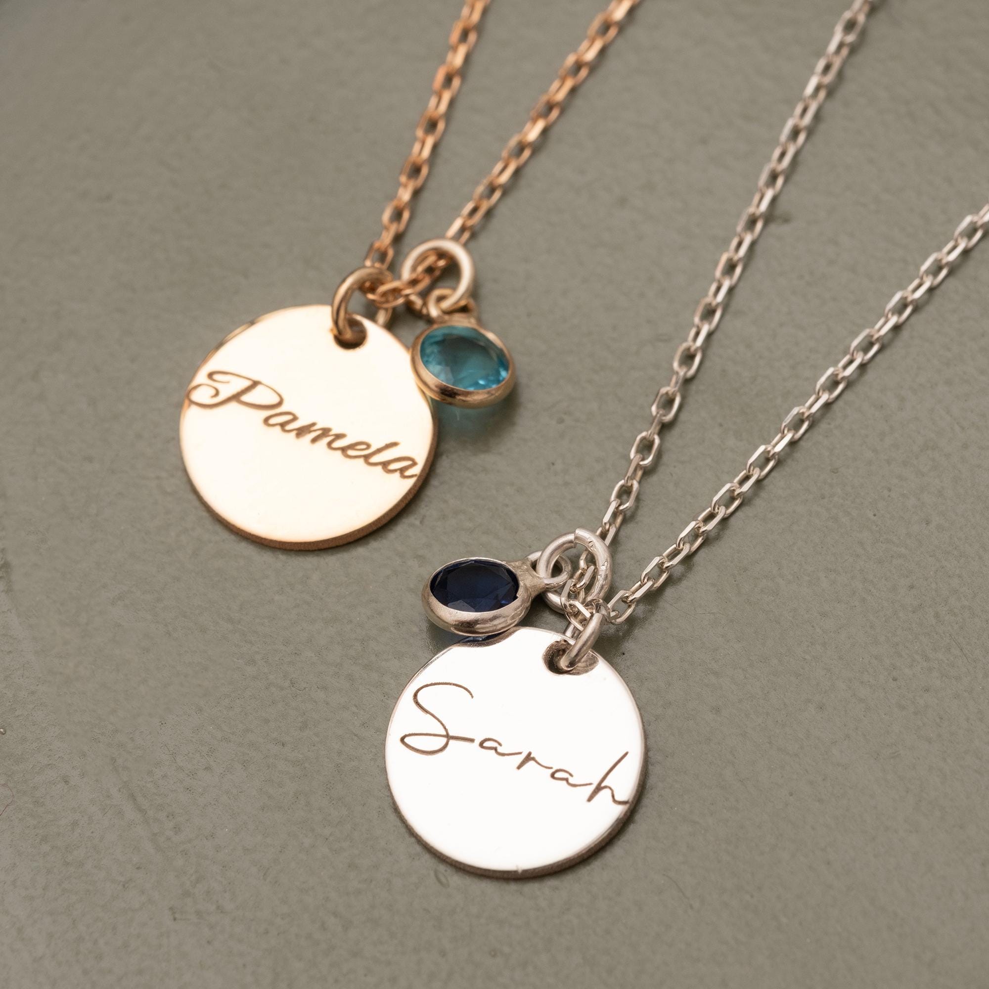 Custom Disc Name Necklace With Birthstone Custom Minimalist Jewelry for ...