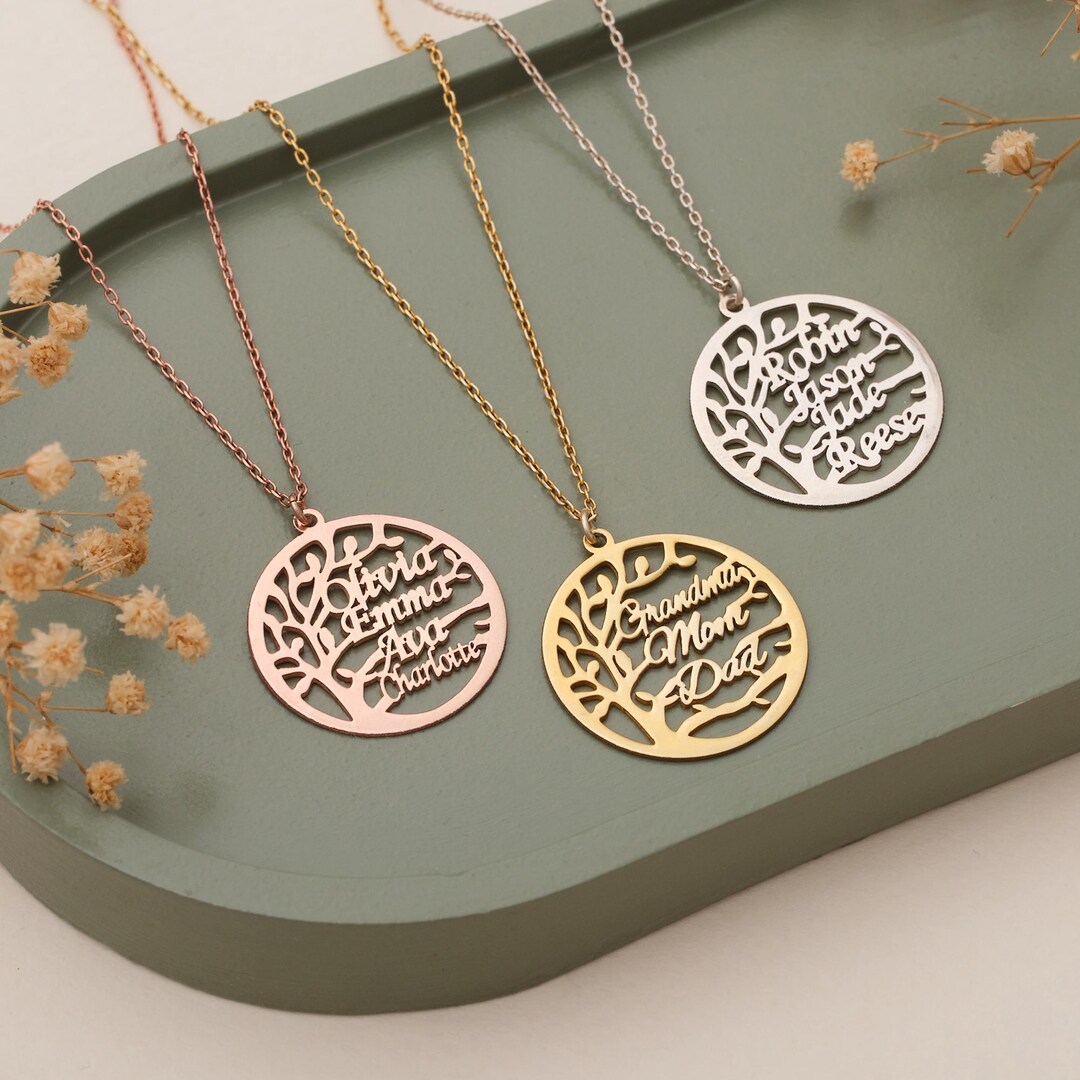 Custom Family Tree Necklace for Her Tree of Life With Name Custom Tree ...
