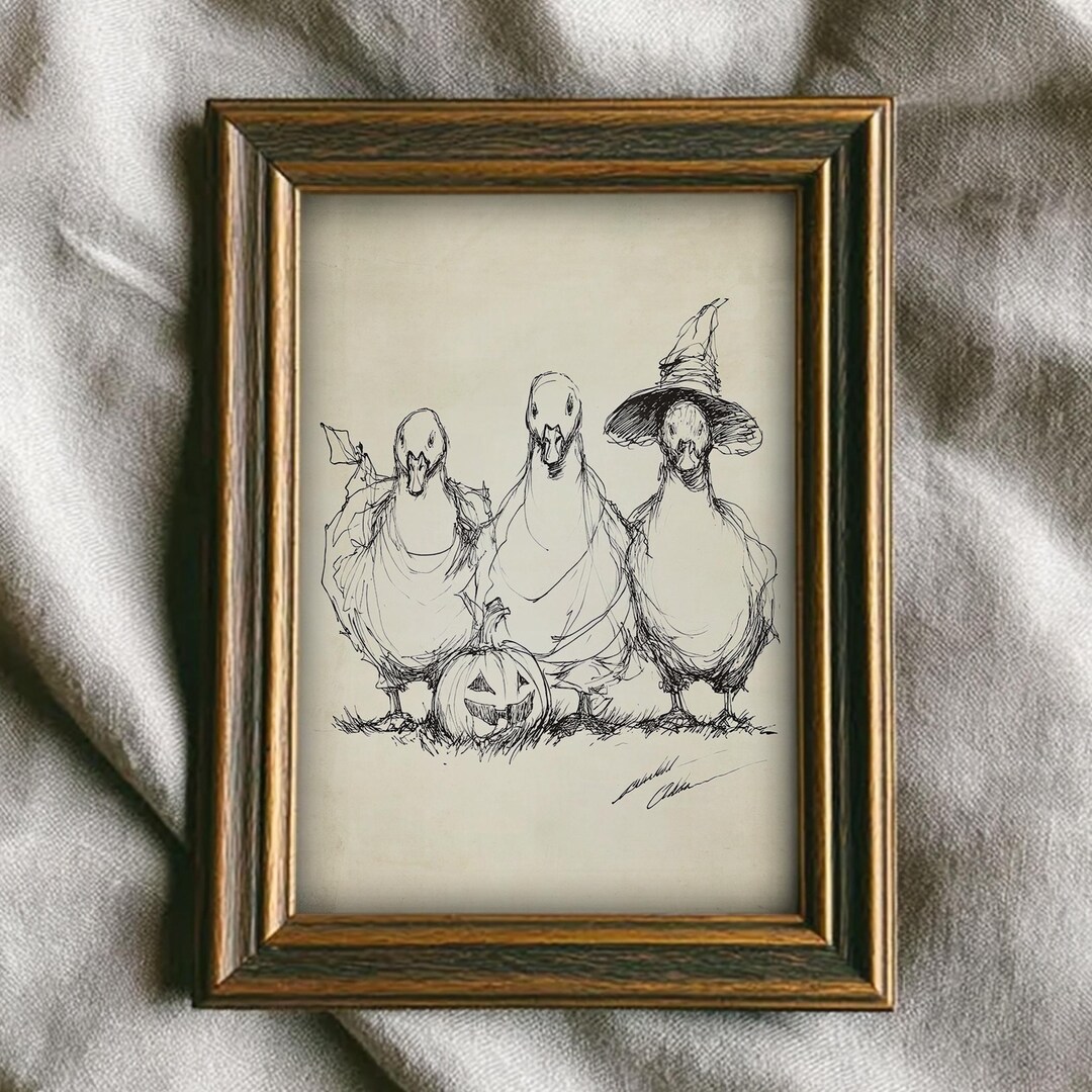 Vintage Halloween Ghost Goose Sketch Print: Spooky Pumpkin Digital ...