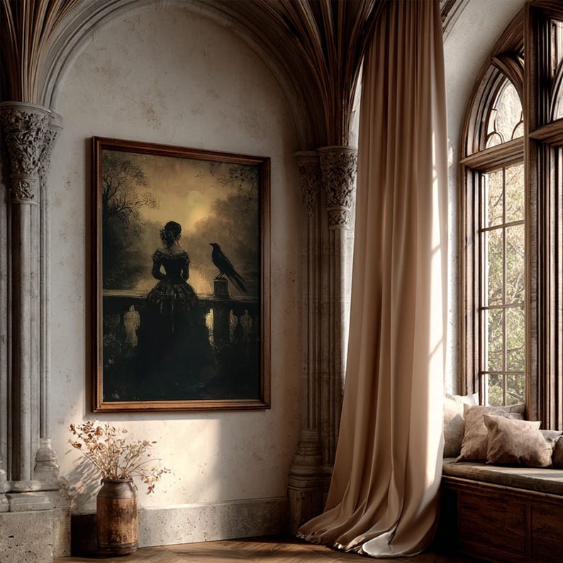 Gothic Woman & Raven Print: Edgar Allan Poe Art, Dark Romantic Decor - Etsy