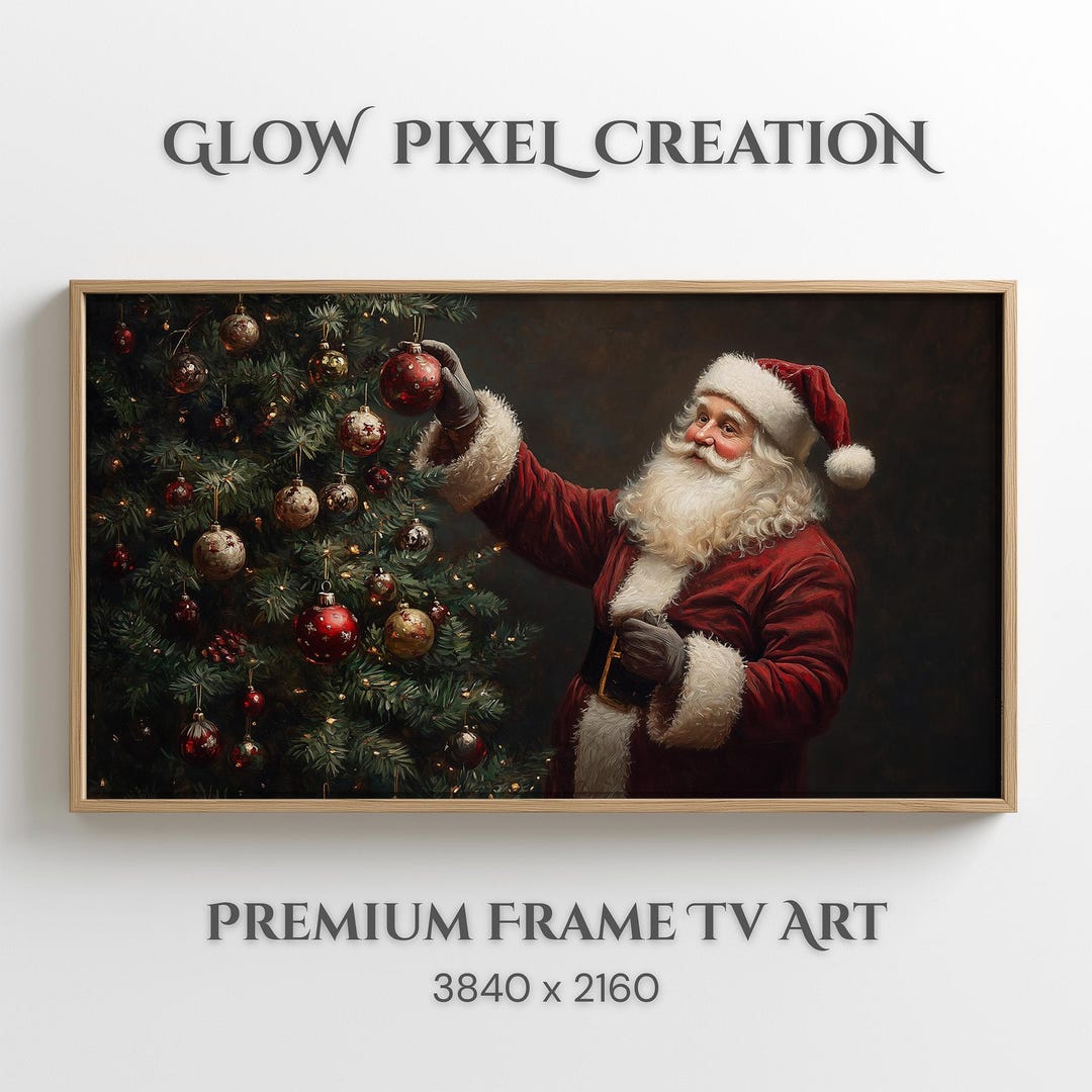 Vintage Santa Claus TV Frame Art: Dark Holiday Painting for Christmas ...