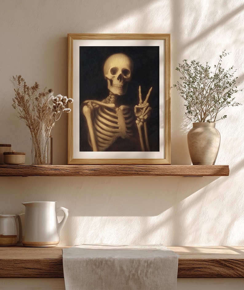 Vintage Skeleton Peace Sign Gothic Wall Art | Dark Academia Halloween ...