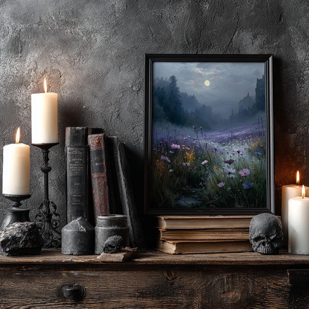 Moody Wildflower Field Gothic Art Print - Dark Academia Floral Wall ...