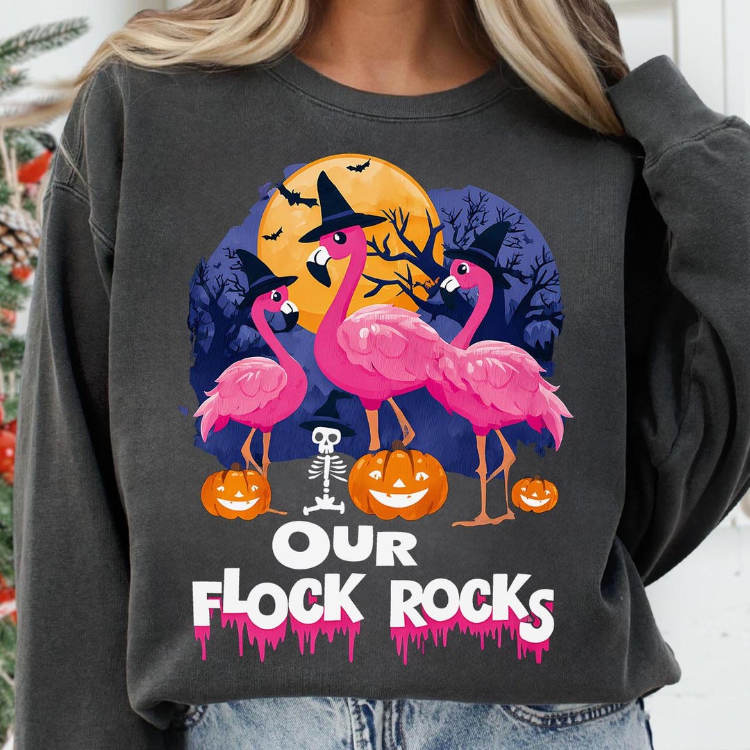 Our Flock Rocks Halloween Flamingo PNG, Funny Witch Costume Family ...