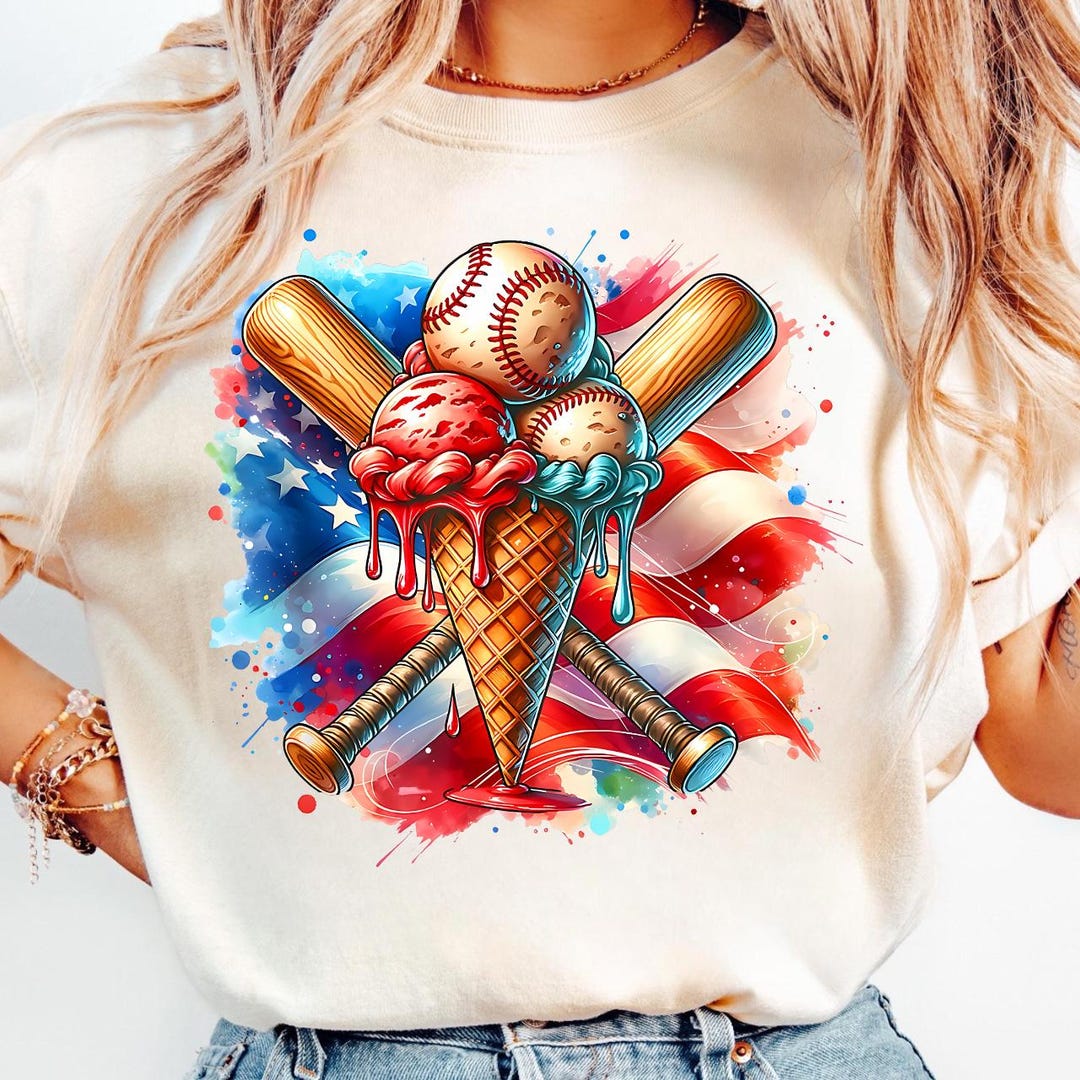 Baseball Bat Ice Cream Cone Watercolor Dessert Sports Lover PNG – Fun ...