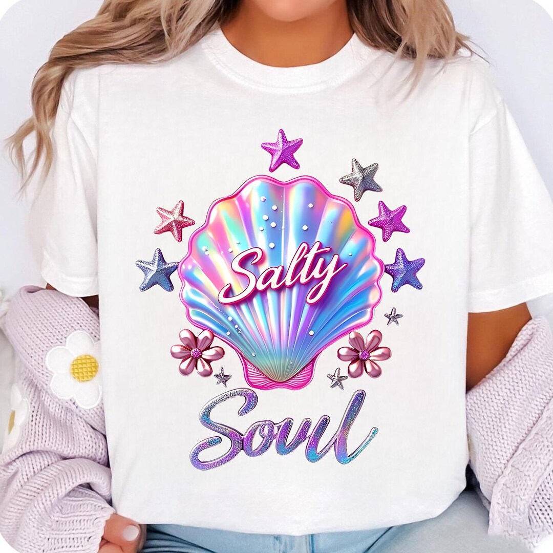 Womens Salty Beach Shell Soul Party Png, Clam Pearl Bow Salty Soul Png ...