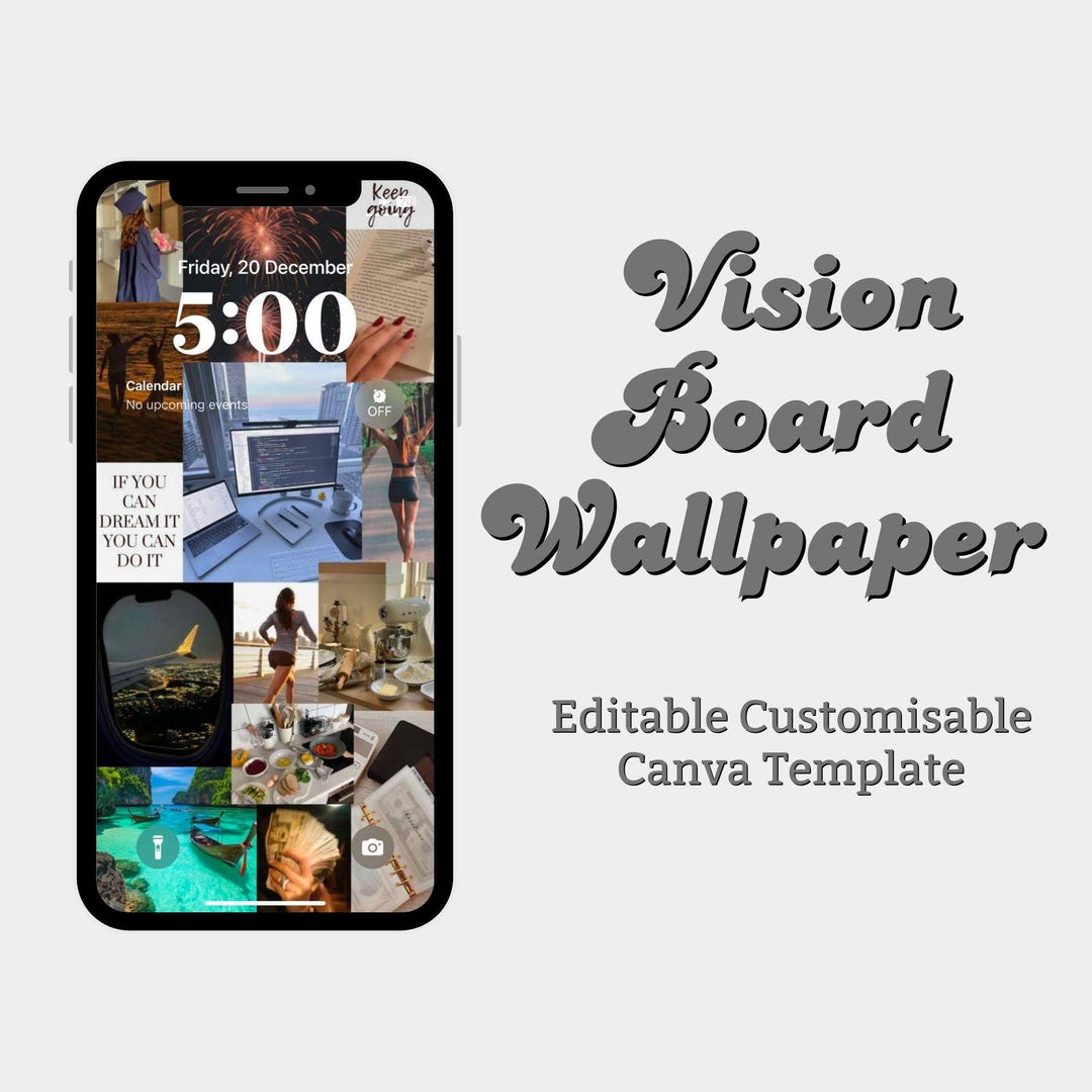 Editable Vision Board Phone Wallpaper Template for Goal Setting and ...