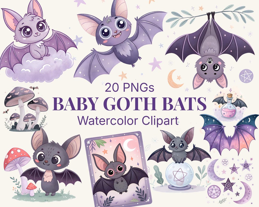 Baby Goth Bats Clipart Whimsigoth Creatures Dark Pastel Bat Pngs ...