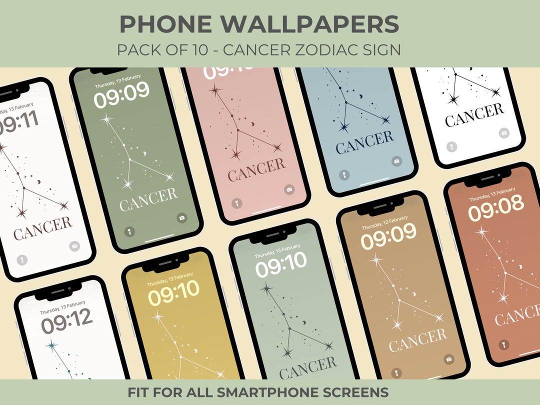 Cancer Phone Wallpapers Aesthetic, Zodiac Sign Backgrounds, Set of 10 ...
