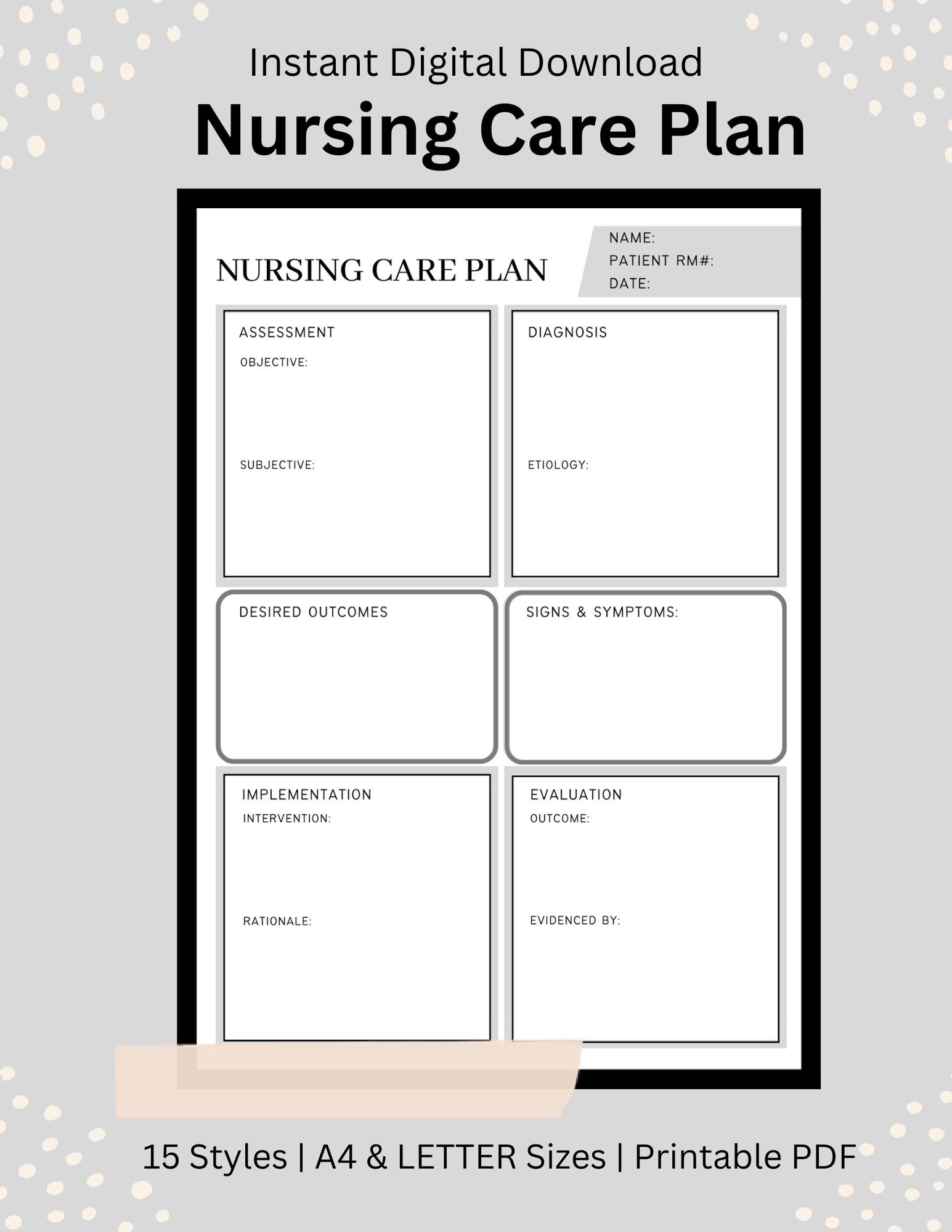 Nursing Care Plan Template, Printable Nursing Care Plan, Nurse Care Plan, Nursing Student ...