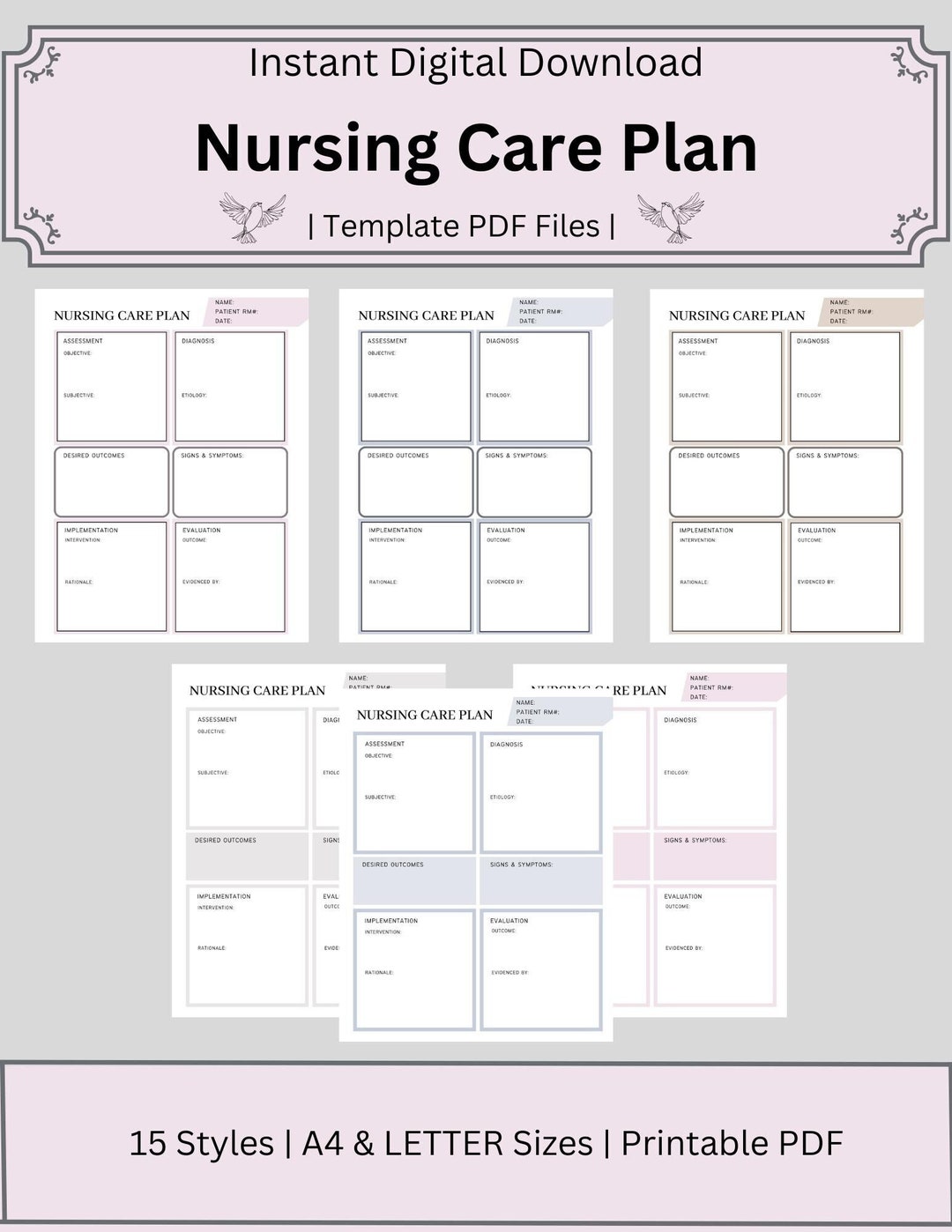 Nursing Care Plan Template, Printable Nursing Care Plan, Nurse Care ...