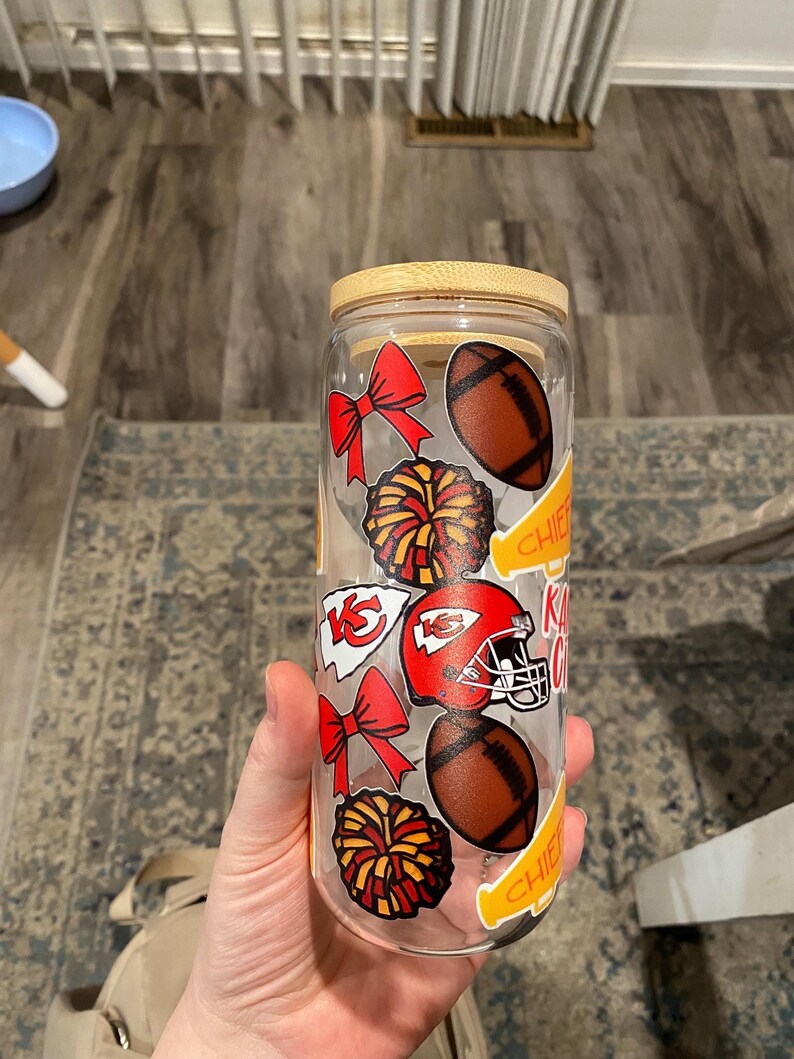 Kansas City Chiefs Iced Coffee Cup: 20 Oz Glass Can With Straw - Etsy