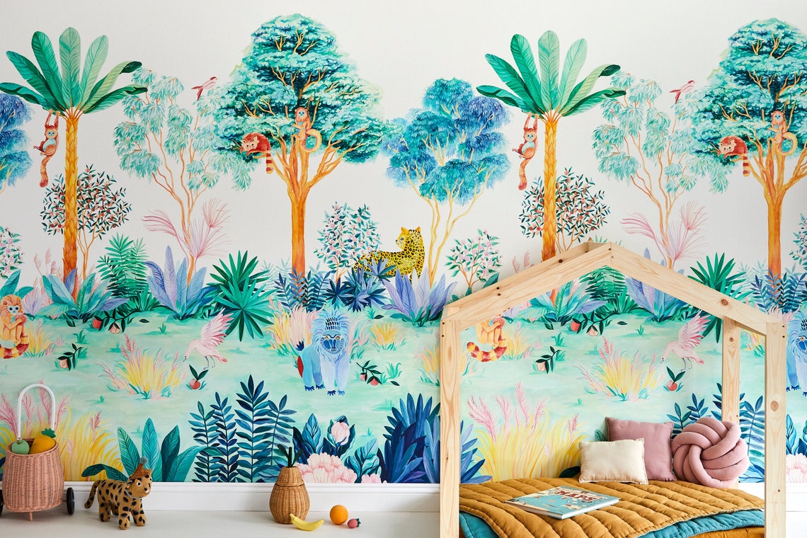 Jungle Wallpaper Mural Colour | Etsy UK