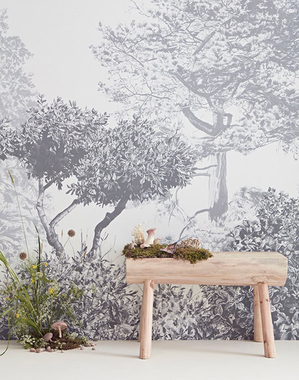 Hua Trees Mural Wallpaper Grey | Etsy